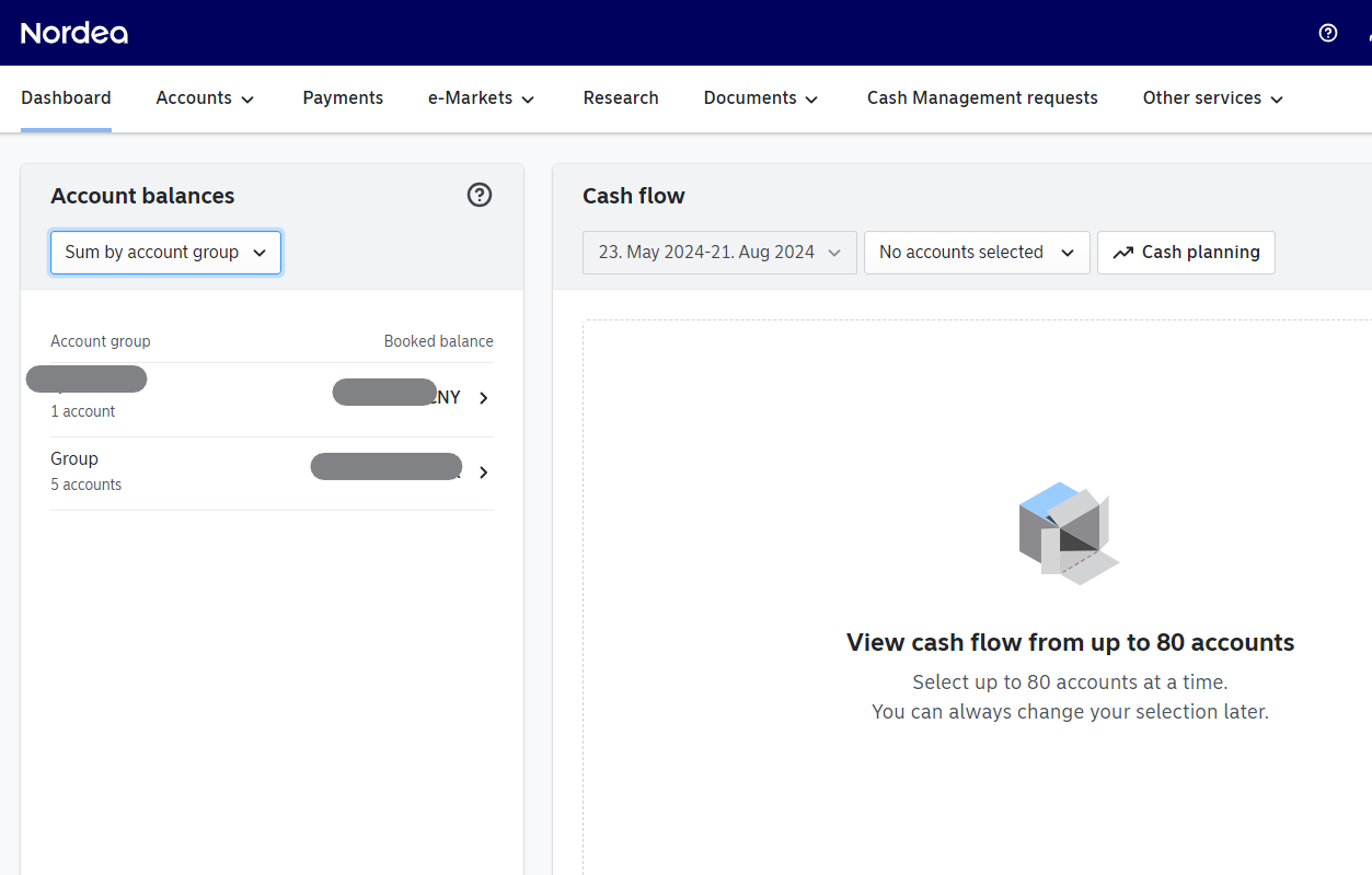 Dashboard - Account selection – Nordea Corporate Help